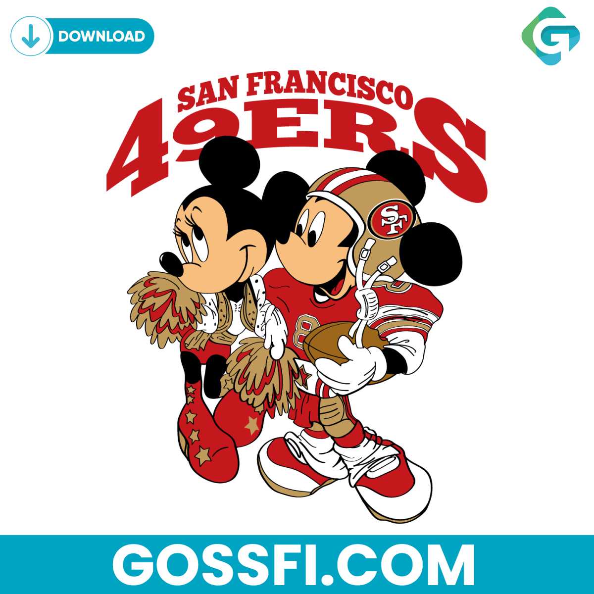 Mickey And Minnie Mouse San Francisco 49ers Football Svg - Gossfi.com
