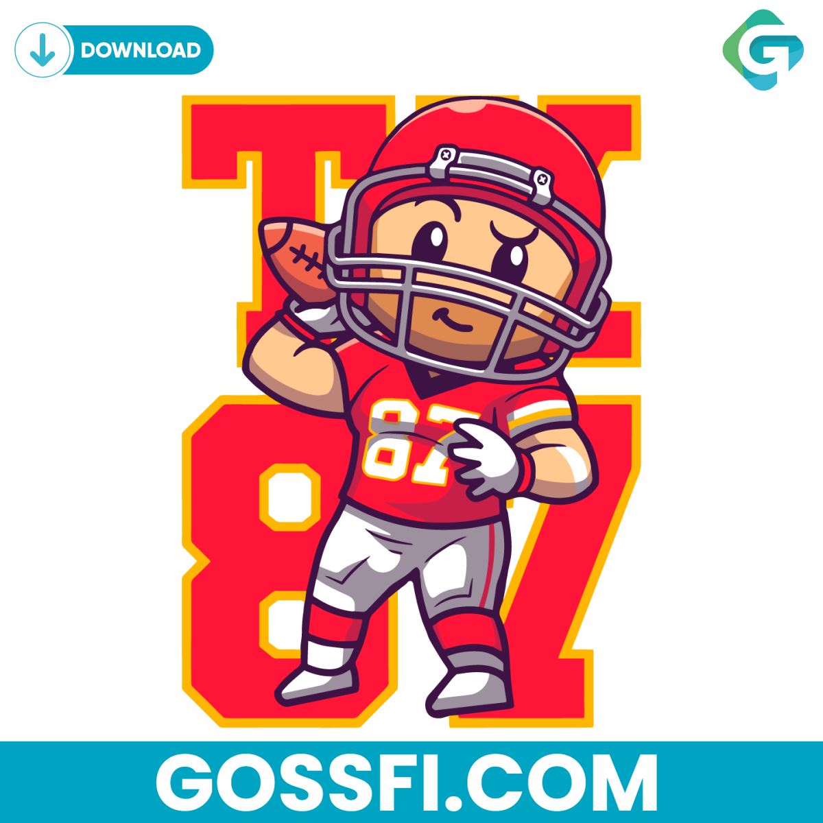 Cartoon Travis Kelce Playing Football Svg Digital Download - Gossfi.com
